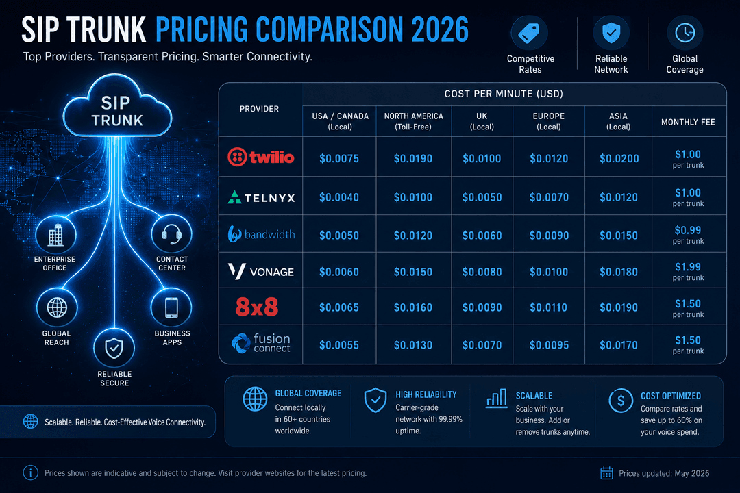SIP Trunk Pricing 2026: Cost Per Minute Across Twilio, Telnyx ...